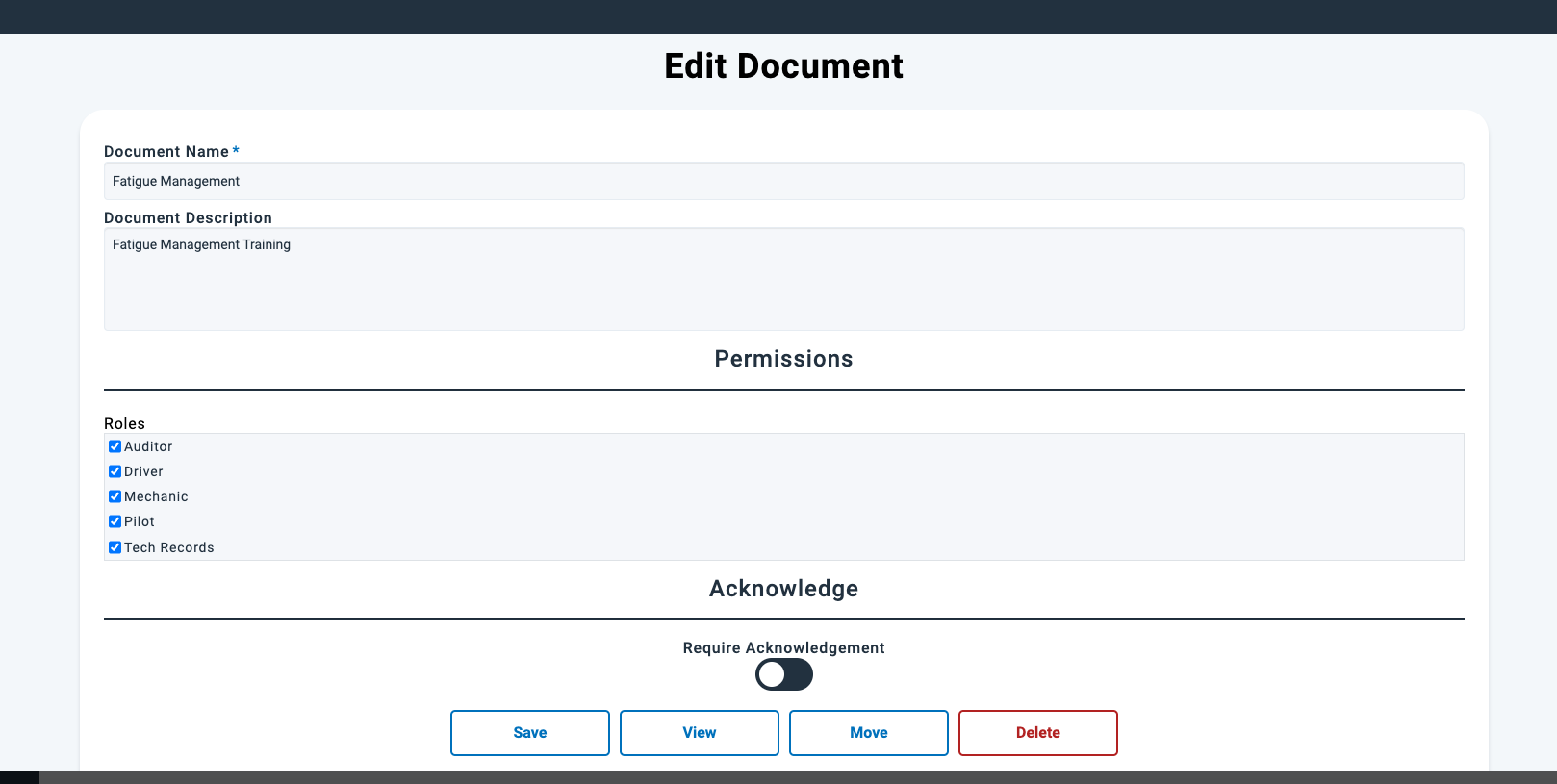 Document Acknowledgment — Aviation Maintenance Software